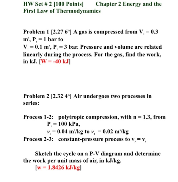 Solved HW Set #2 [100 Points First Law of Thermodynamics | Chegg.com