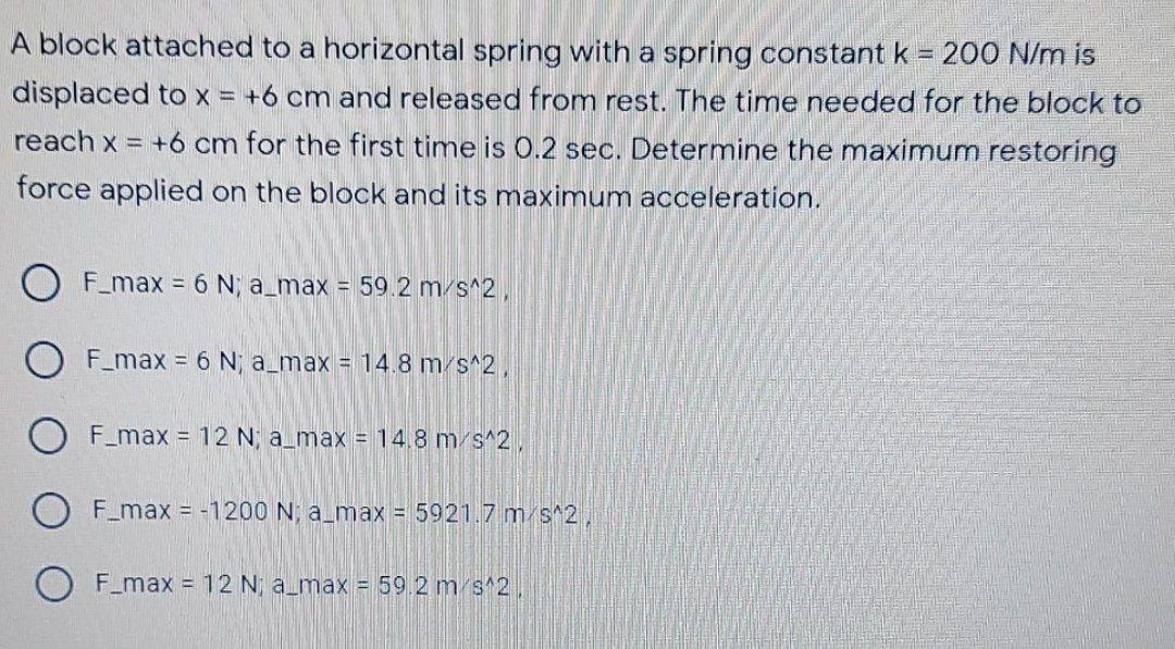 Solved A block attached to a horizontal spring with a spring | Chegg.com