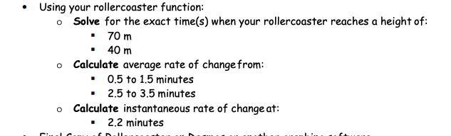 Solved Using your rollercoaster function: Solve for the | Chegg.com
