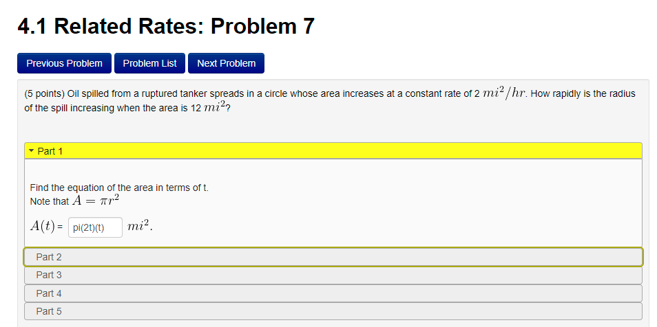 Solved 4.1 Related Rates: Problem 7 Previous Problem Problem | Chegg.com