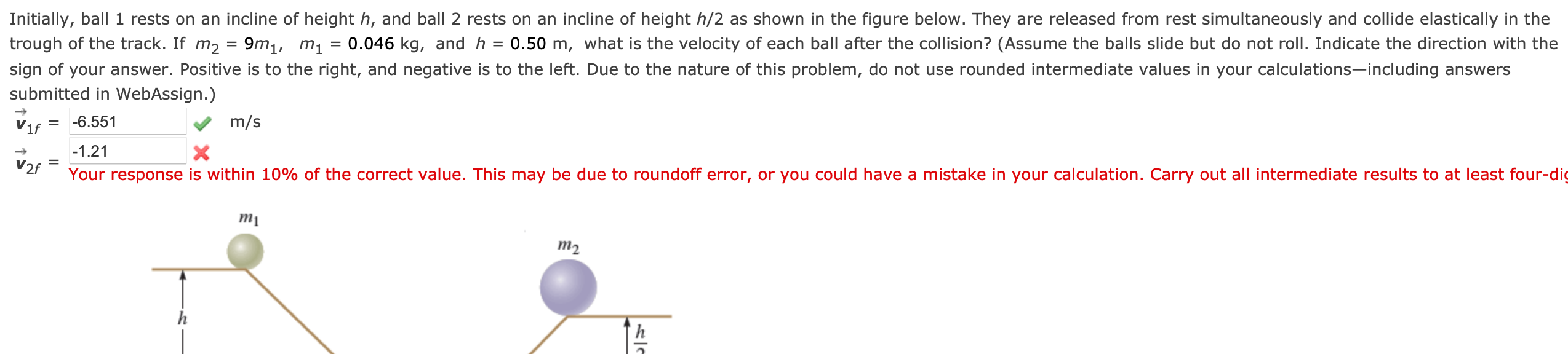 Solved Initially, ball 1 rests on an incline of height h, | Chegg.com