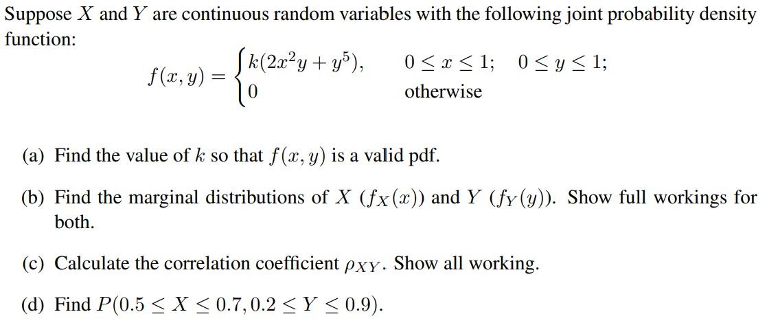 Solved Suppose X and Y are continuous random variables with | Chegg.com