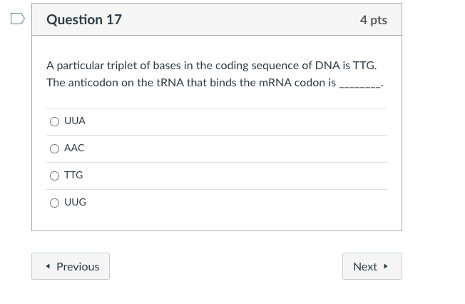 Solved Question 17 4 pts A particular triplet of bases in | Chegg.com