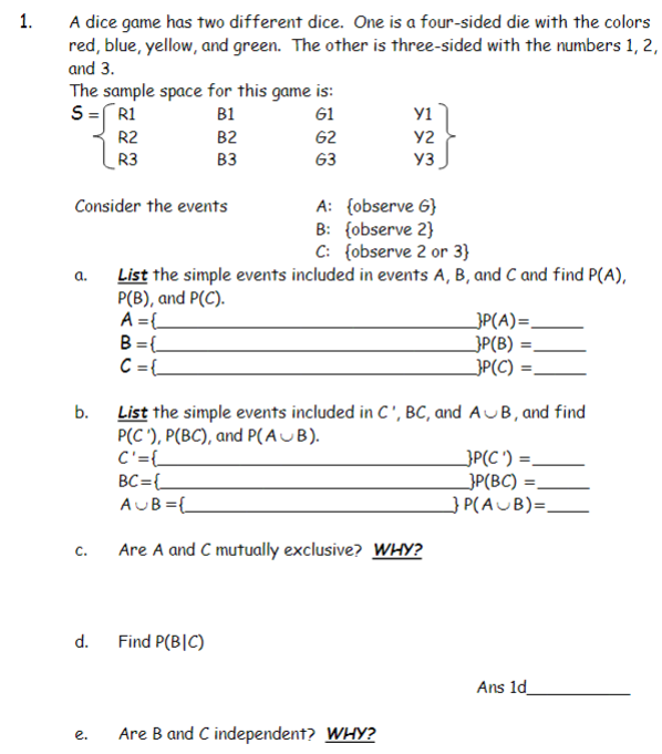 Solved A dice game has two different dice. One is a | Chegg.com
