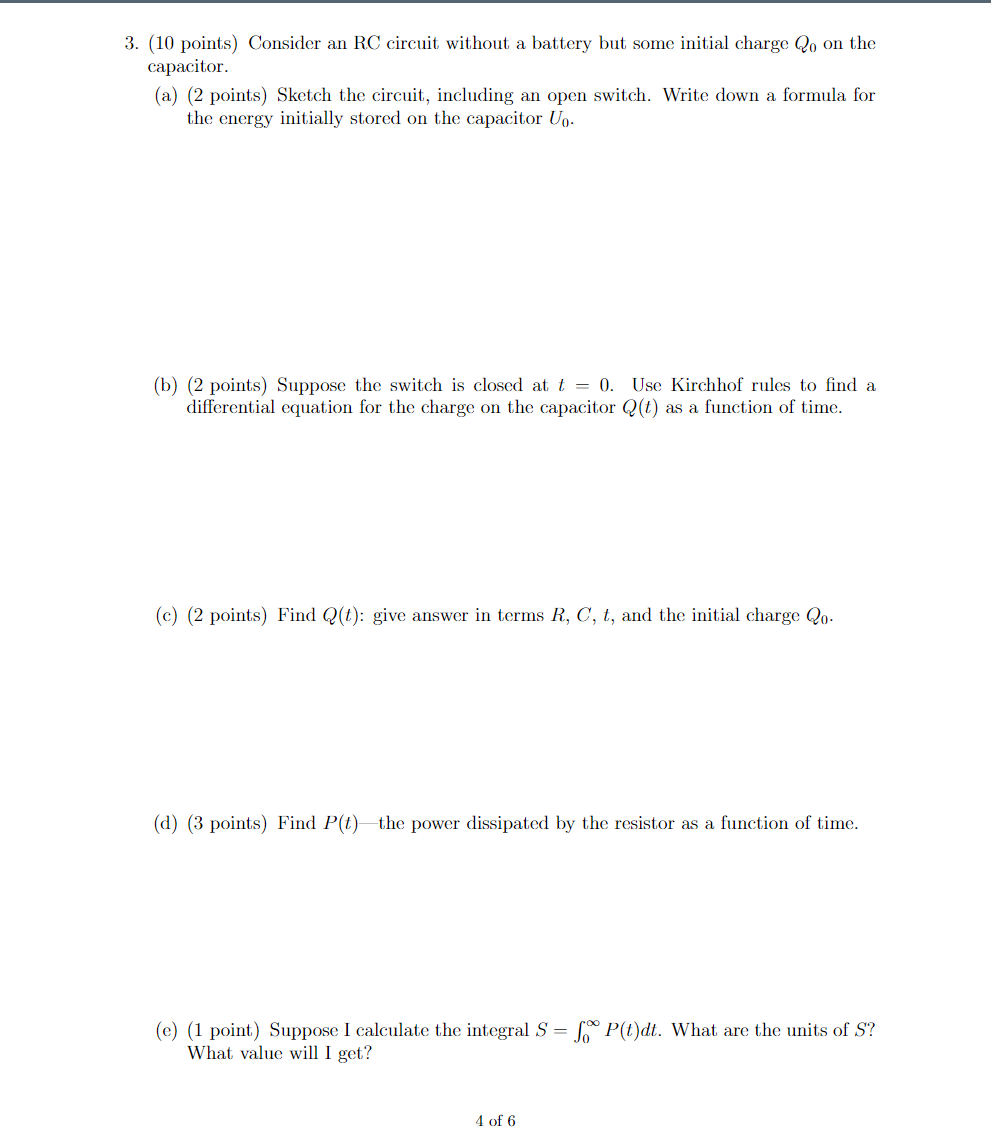 Solved 3. (10 points) Consider an RC circuit without a | Chegg.com