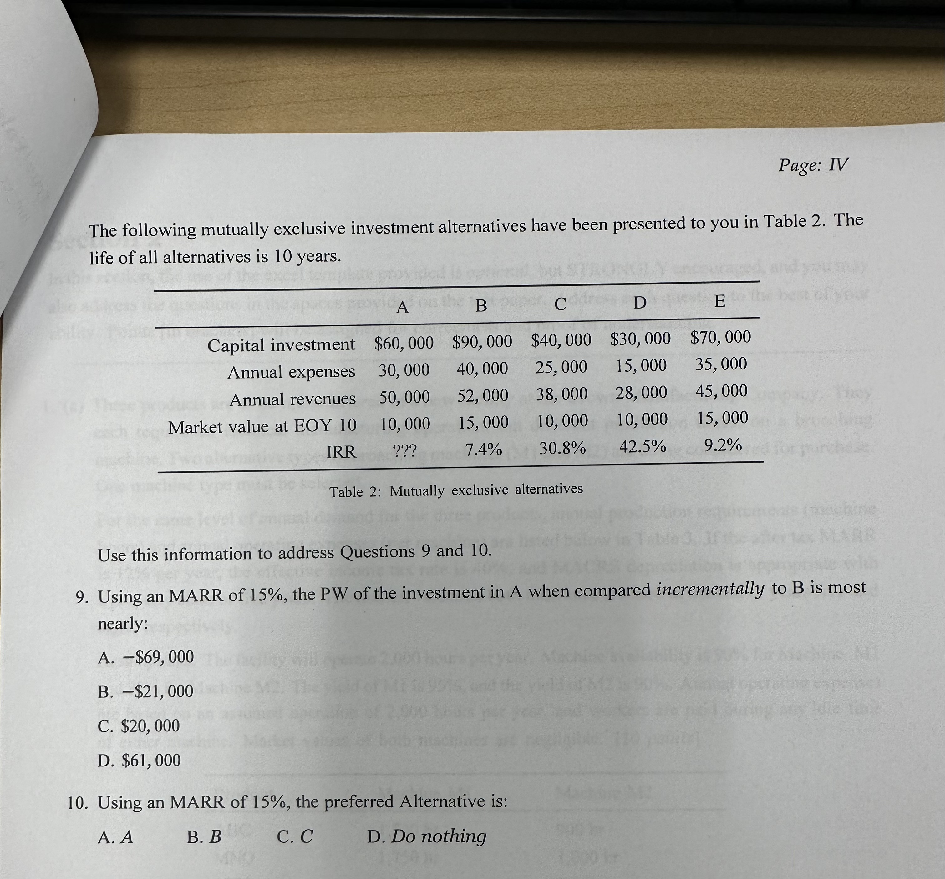 Solved The following mutually exclusive investment | Chegg.com