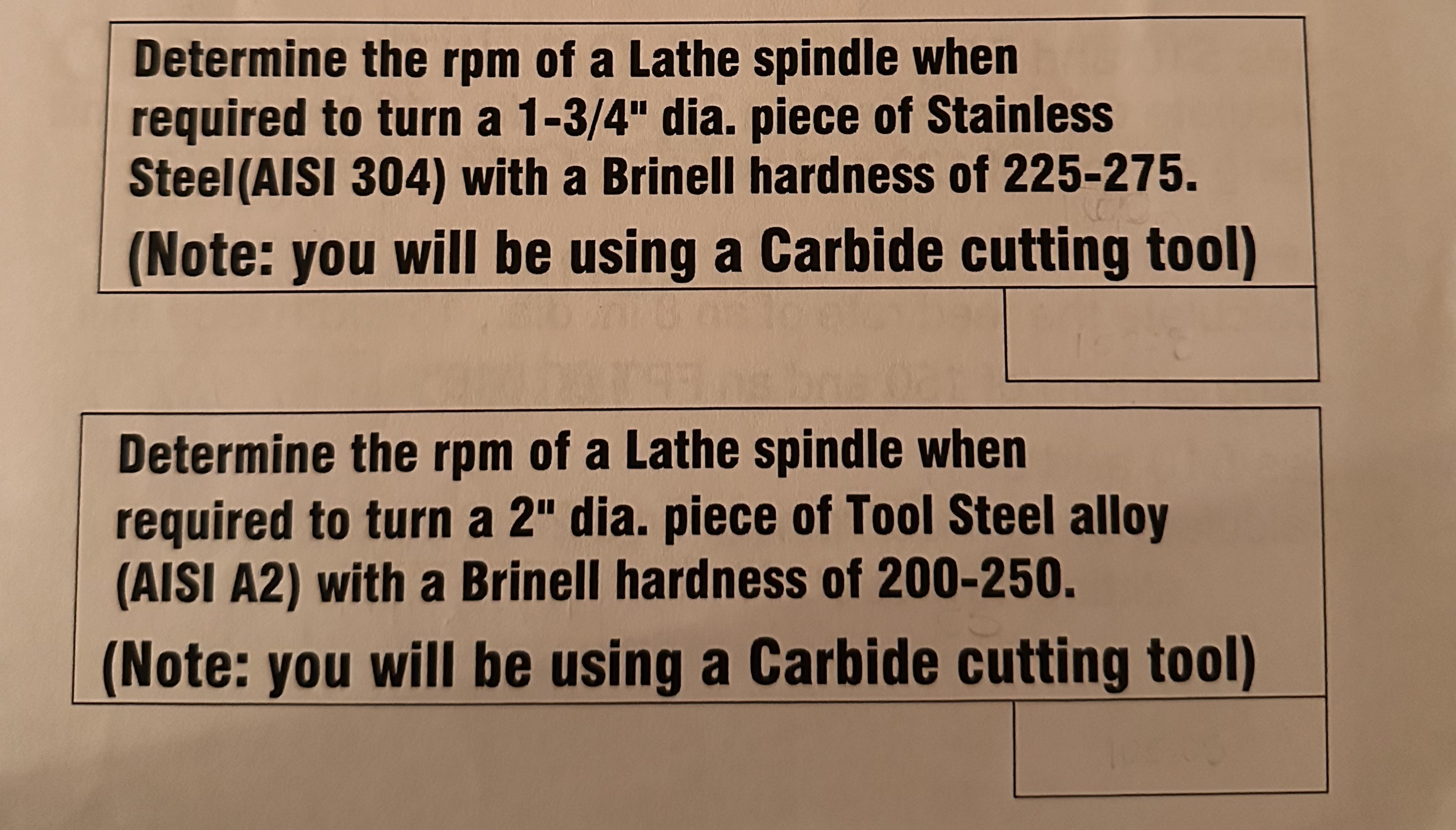 Solved Determine the rpm of a Lathe spindle when required to | Chegg.com