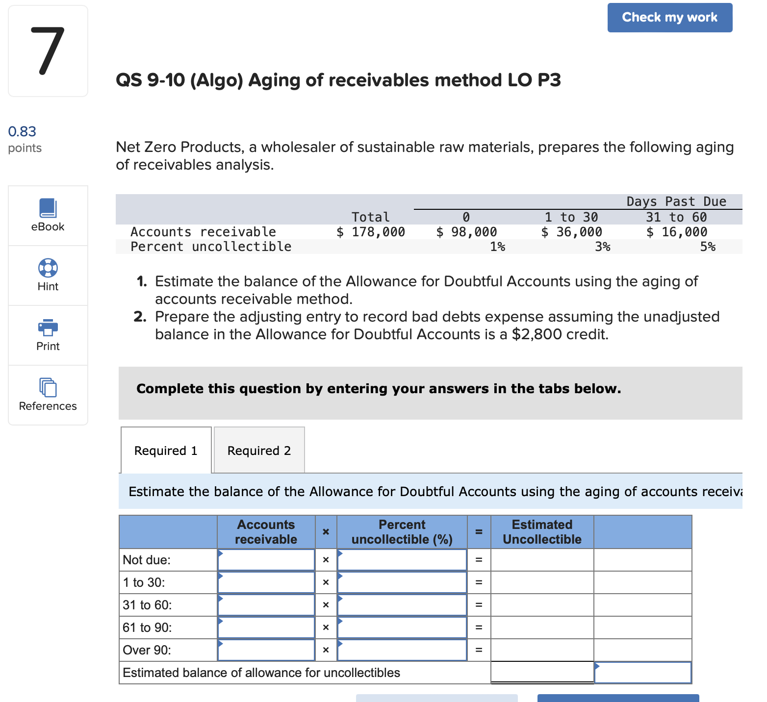 Solved QS 9-10 (Algo) ﻿Aging of receivables method LO P3Net | Chegg.com