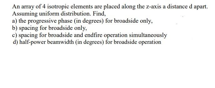Solved An Array Of 4 Isotropic Elements Are Placed Along The 