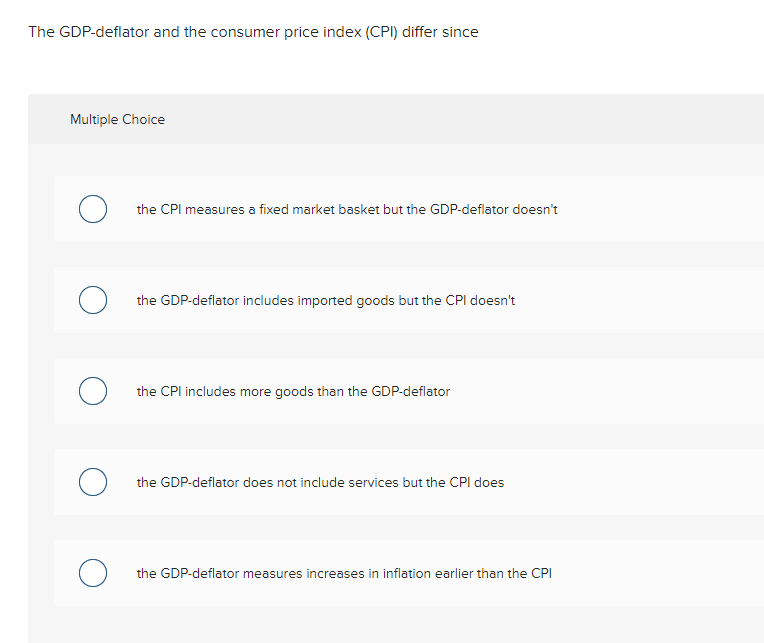 Solved The GDP-deflator and the consumer price index (CPI) | Chegg.com