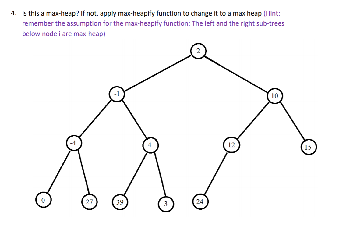 Solved 4. Is this a max-heap? If not, apply max-heapify | Chegg.com