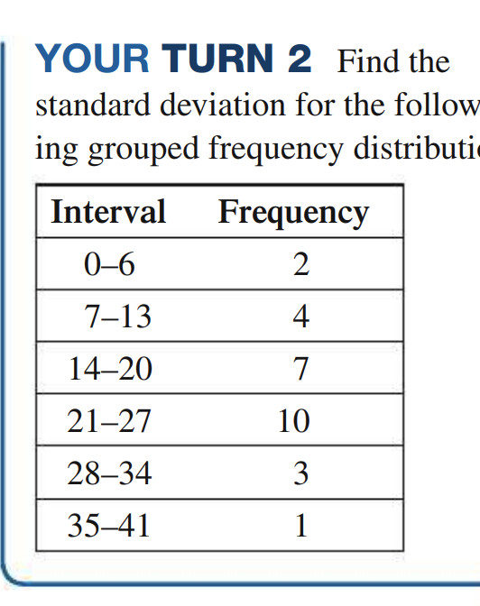 Solved YOUR TURN 2 Find the standard deviation for the | Chegg.com