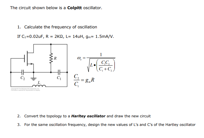 Solved The circuit shown below is a Colpitt oscillator. 1. | Chegg.com