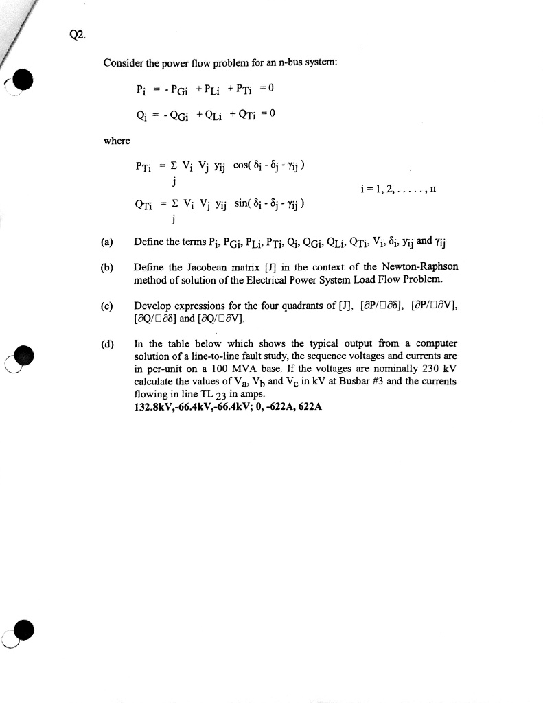 Solved Q2. Consider the power flow problem for an n-bus | Chegg.com
