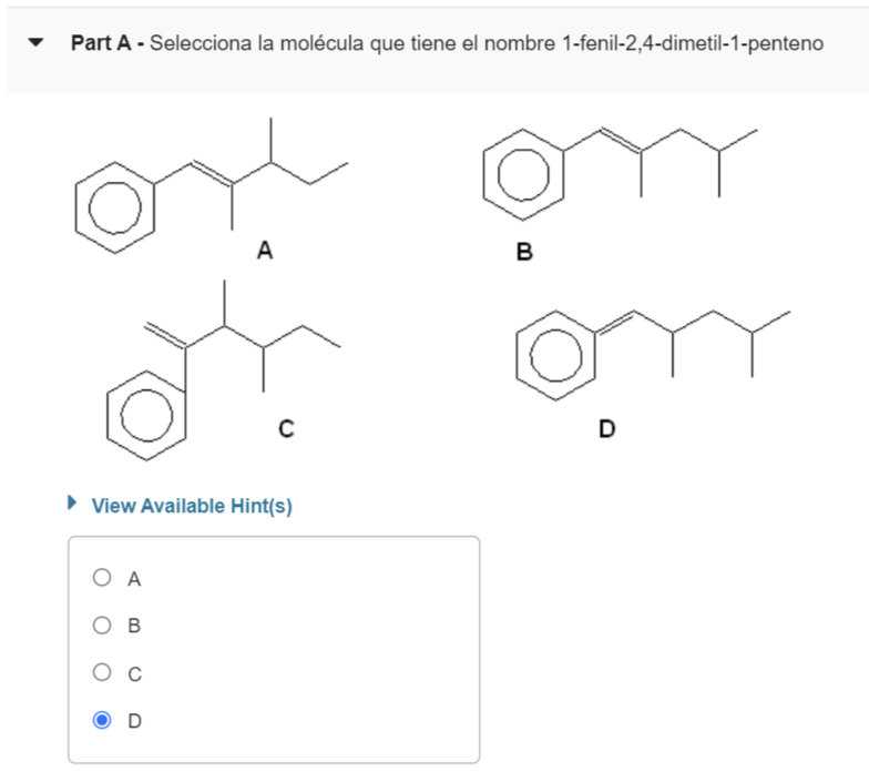 Solved Part A - Selecciona la molécula que tiene el nombre | Chegg.com