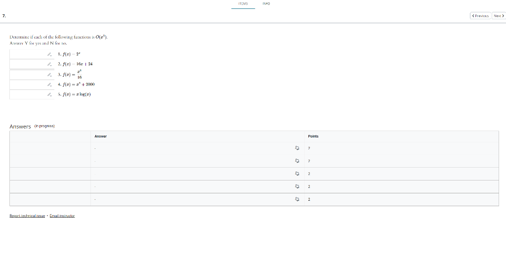 Solved ITEMS INFO 7. Determine if each of | Chegg.com