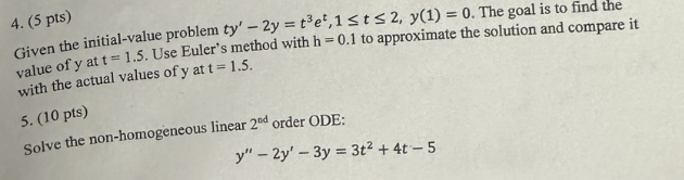 Solved 4. (5pts) Given the initial-value problem | Chegg.com