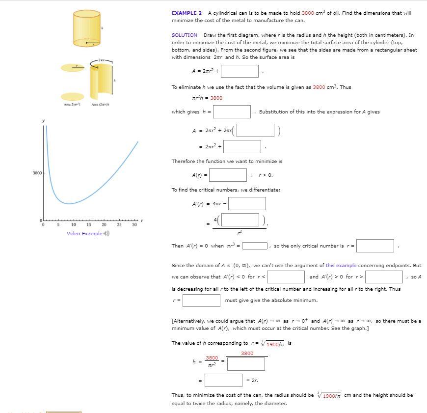 Solved EXAMPLE 2 A cylindrical can is to be made to hold | Chegg.com