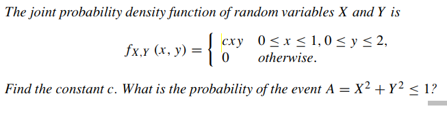 Solved The joint probability density function of random | Chegg.com