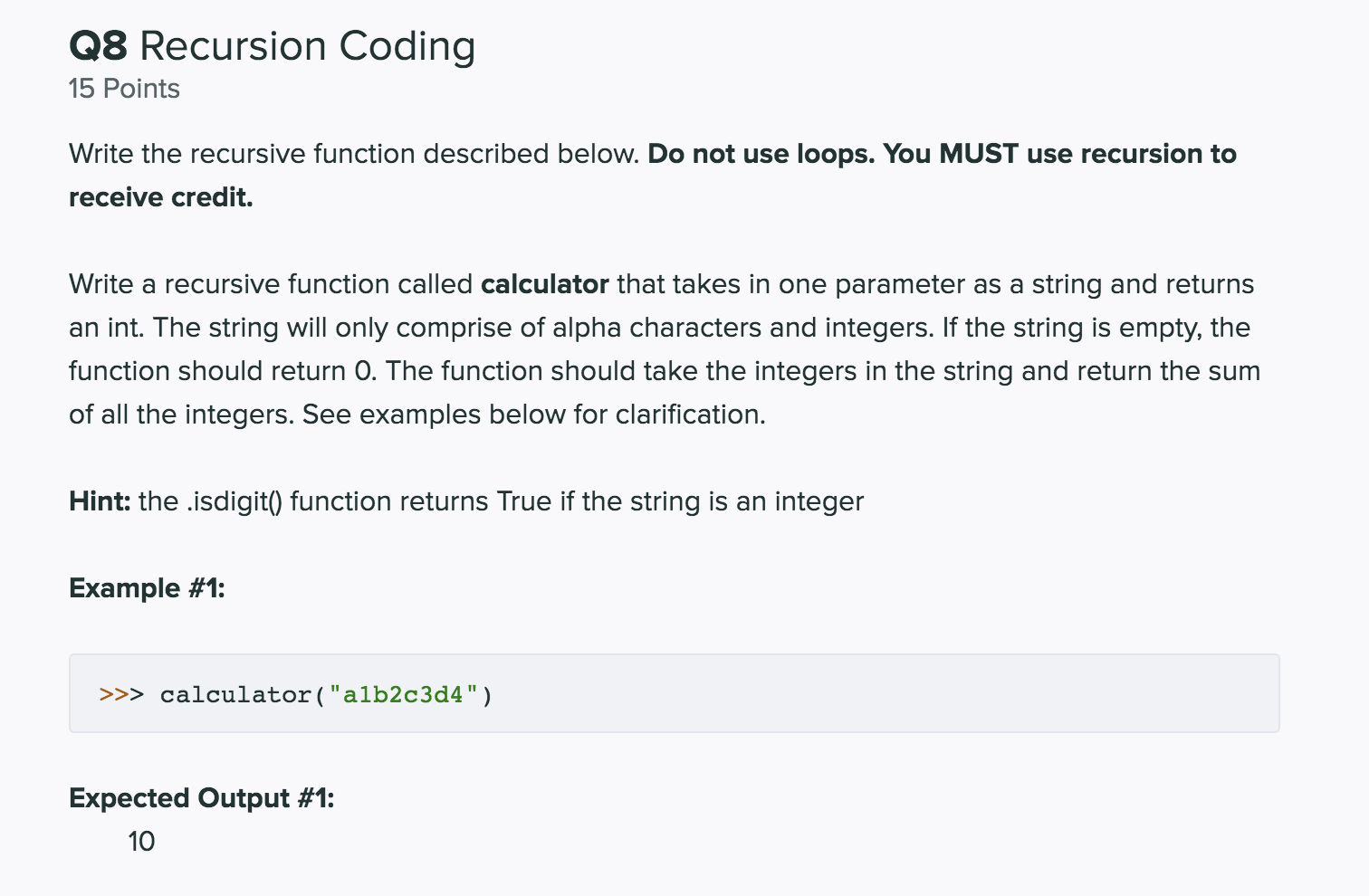 Solved Q8 Recursion Coding 15 Points Write The Recursive 8949