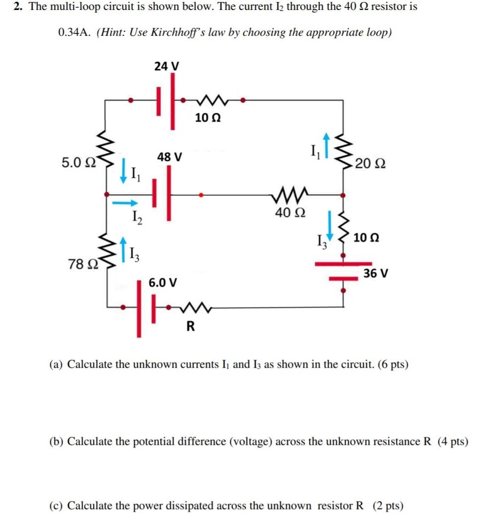 Solved 2. The multi-loop circuit is shown below. The current | Chegg.com