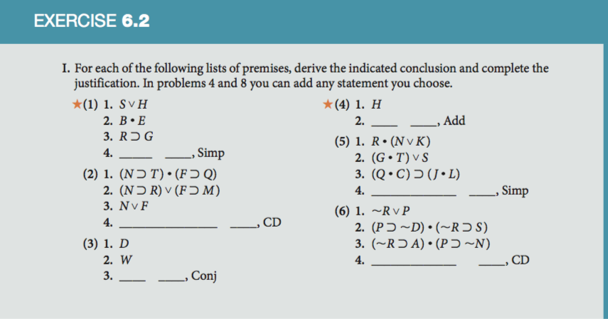 Solved EXERCISE 6.2 I. For each of the following lists of | Chegg.com
