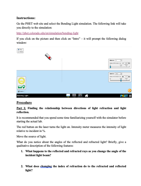 Lab #8: Snell's Law. Introduction: The Ray Aspect of | Chegg.com