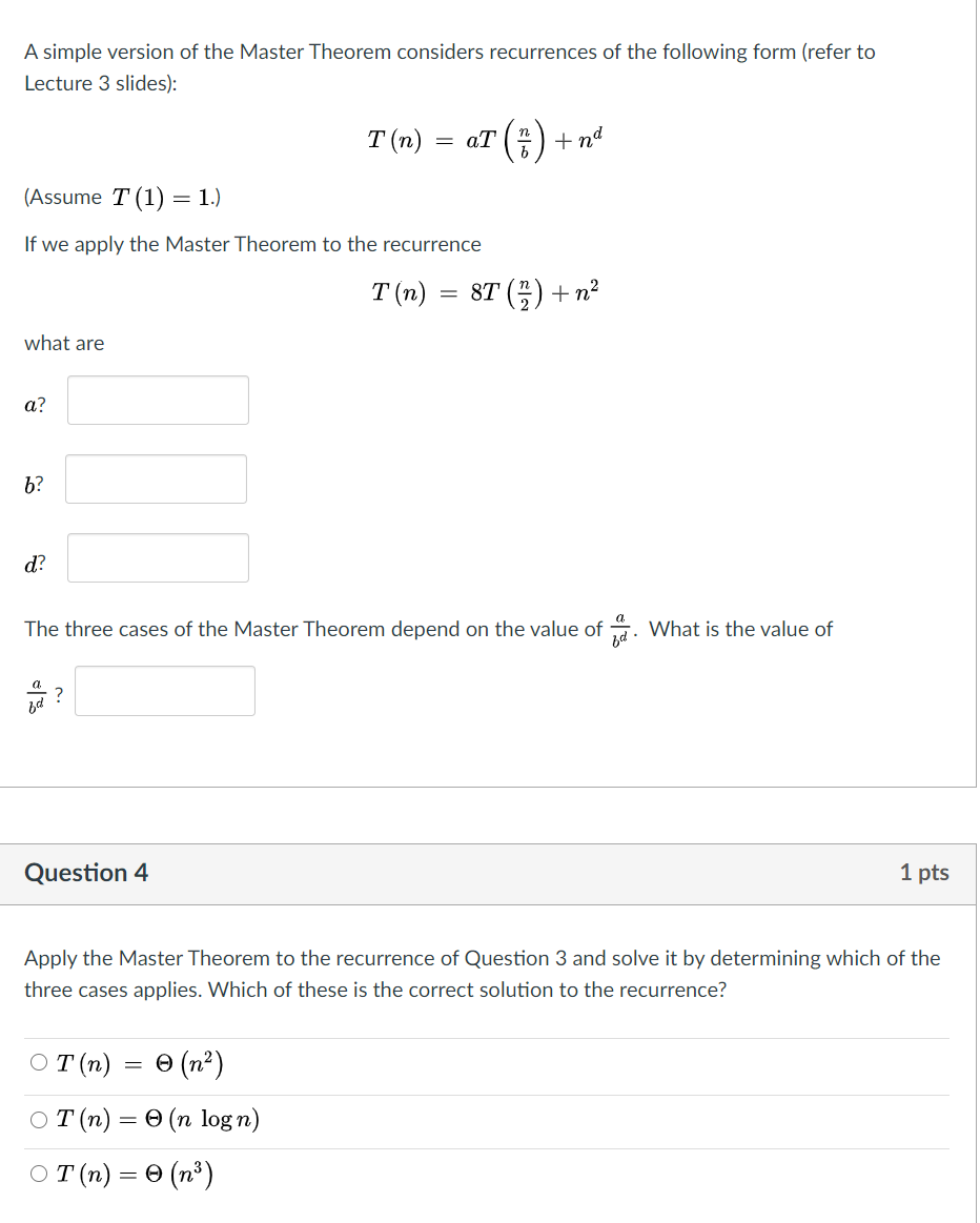 Solved A simple version of the Master Theorem considers | Chegg.com