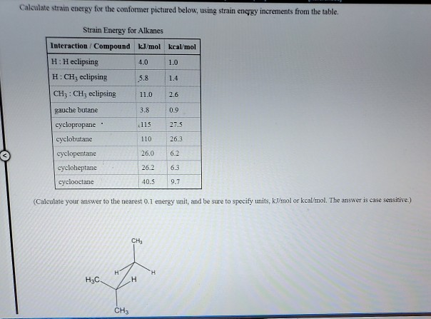 Solved Calculate strain energy for the conformer pictured | Chegg.com