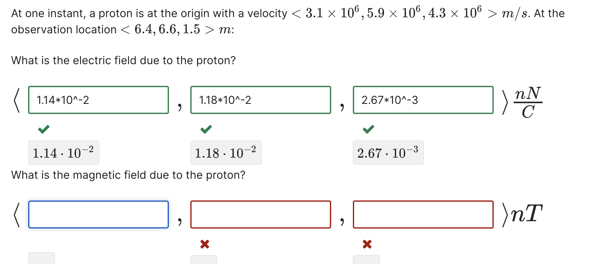 Solved At one instant, a proton is at the origin with a | Chegg.com