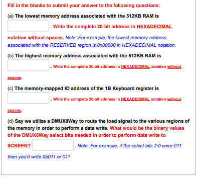 Solved The regions of a 1 MB (Mega Byte) Memory are shown in | Chegg.com