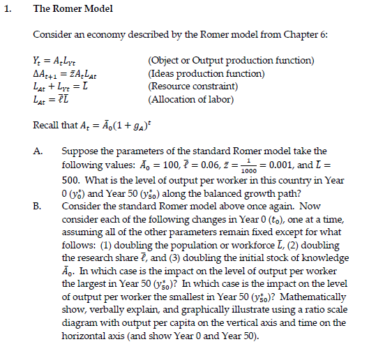 1. The Romer Model Consider an economy described by | Chegg.com