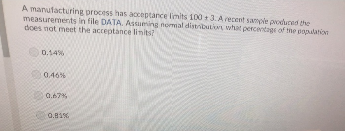 Solved A manufacturing process has acceptance limits 100 + | Chegg.com