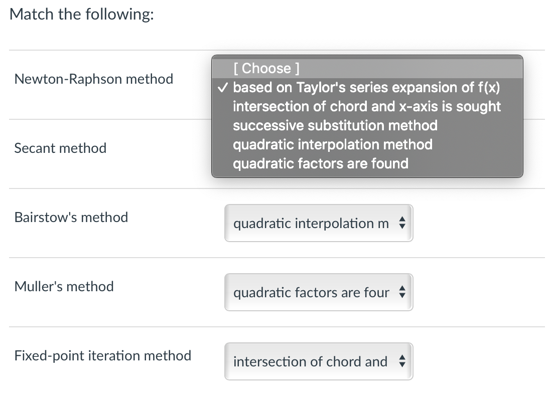 Solved Match The Following Newton Raphson Method Secant