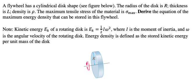 Solved A flywheel has a cylindrical disk shape (see figure | Chegg.com