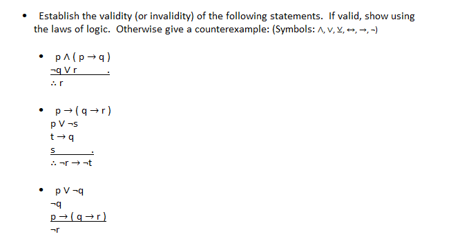 Solved Establish the validity (or invalidity) of the | Chegg.com