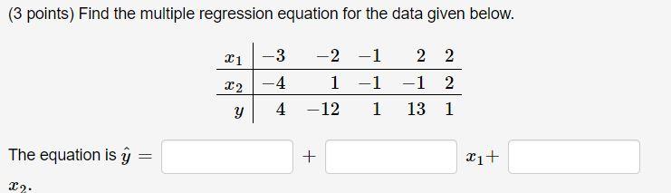 Solved 3 points) Find the multiple regression equation for | Chegg.com