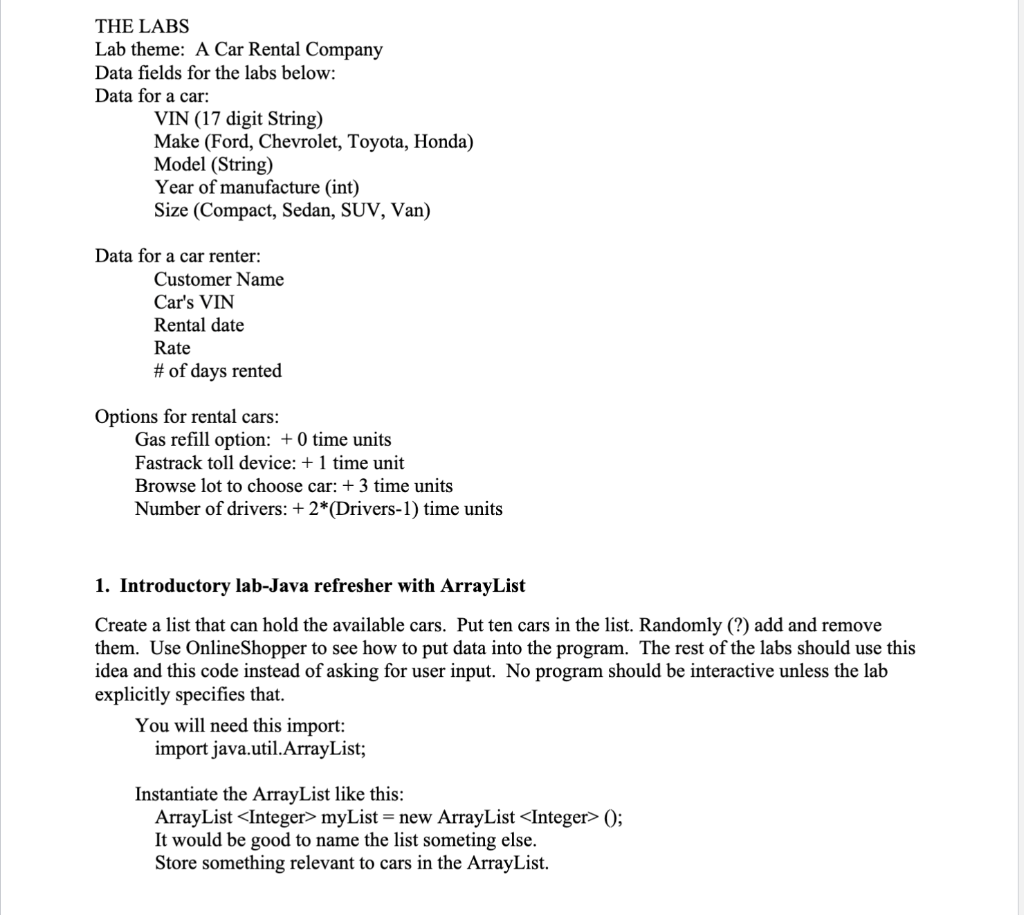 Solved THE LABS Lab theme: A Car Rental Company Data fields | Chegg.com