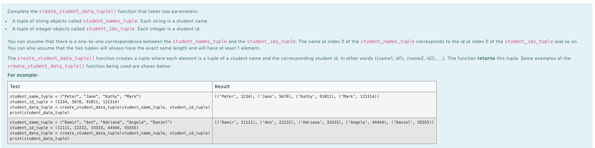 Solved Complete the create_student_data_tuple() function | Chegg.com