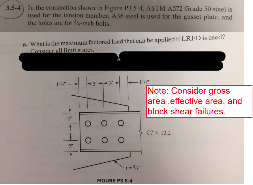 Solved In the connection shown in Figure P3.5-4, ASTM A572 | Chegg.com