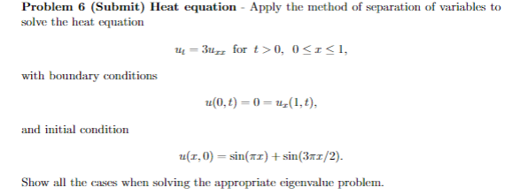 Solved Problem 6 Submit Heat Equation Apply The Method Chegg