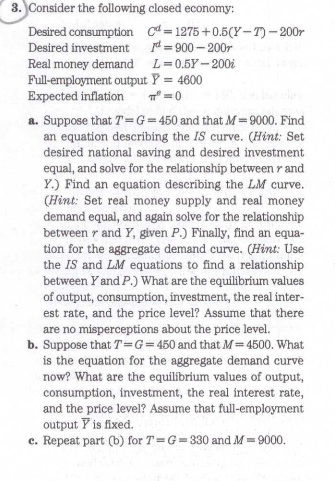 Solved Consider the following closed economy: Desired | Chegg.com