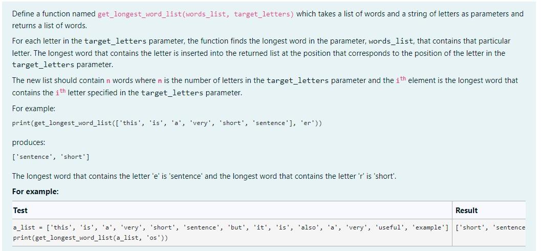 Solved Define a function named get_longest_word_list | Chegg.com