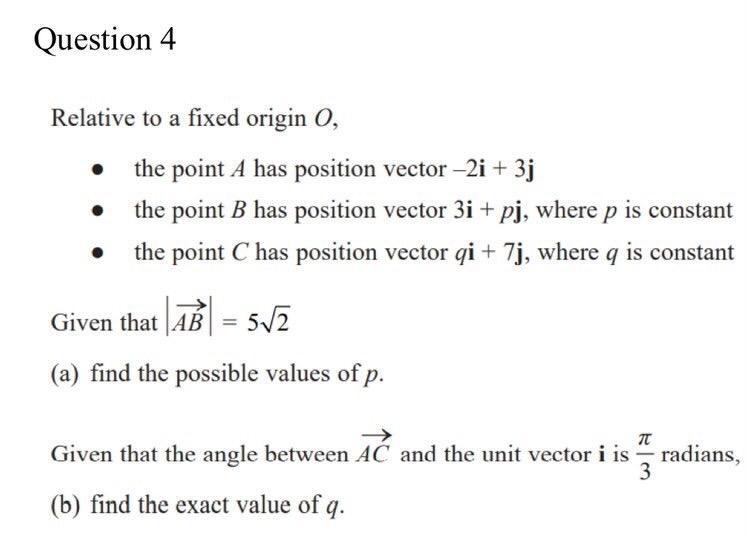 Solved Question 4 Relative to a fixed origin O, the point A | Chegg.com