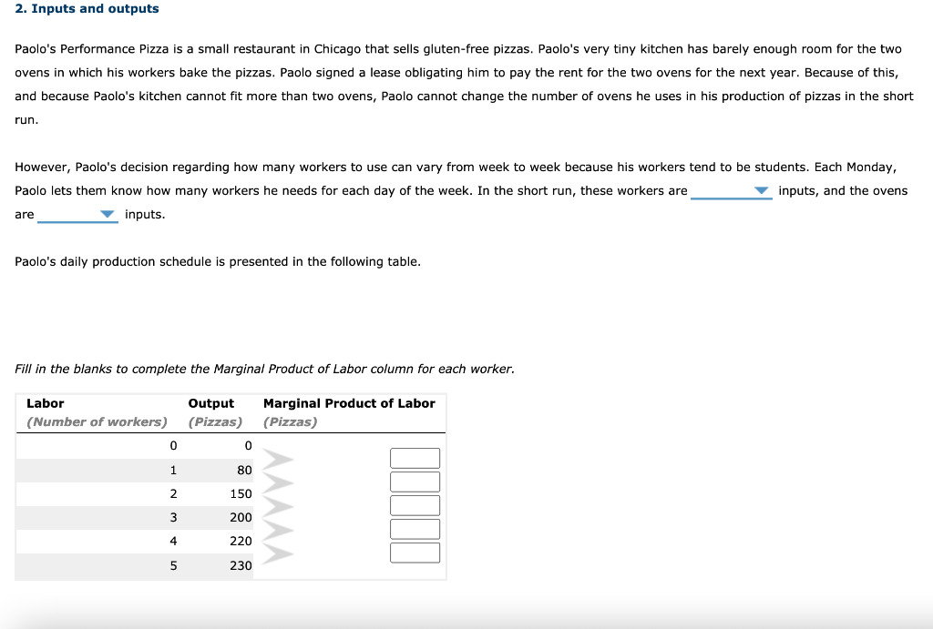 Solved 2. Inputs and outputs Paolo's Performance Pizza is a | Chegg.com