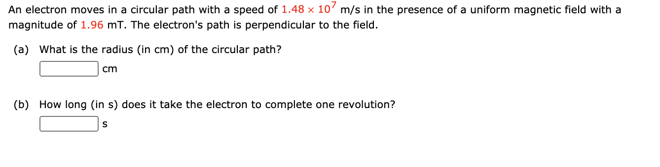 Solved An electron moves in a circular path with a speed of | Chegg.com