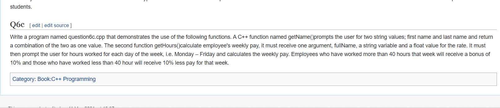 Solved students. Q6C [edit | edit source] Write a program | Chegg.com
