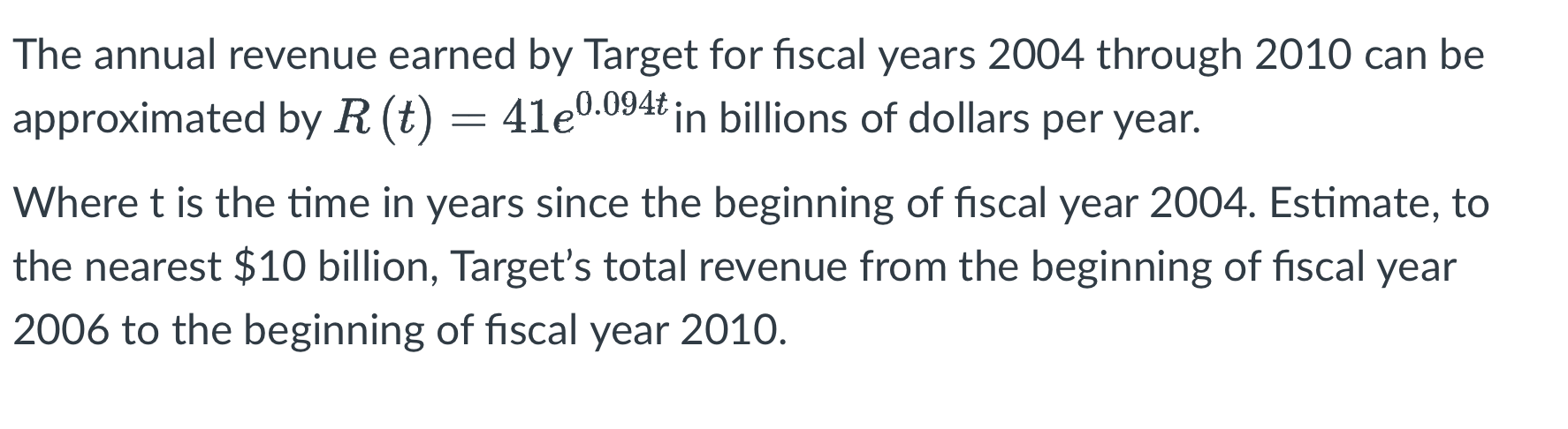 Solved The annual revenue earned by Target for fiscal years | Chegg.com