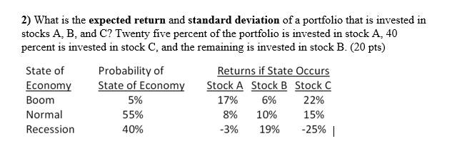Solved 2) What is the expected return and standard deviation | Chegg.com