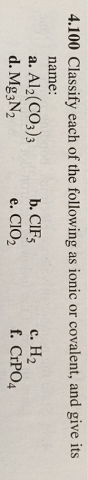Solved Classify each of the following as ionic or covalent, | Chegg.com